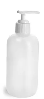 8 oz Natural HDPE Boston Round Bottles w/ White Lined Screw Caps