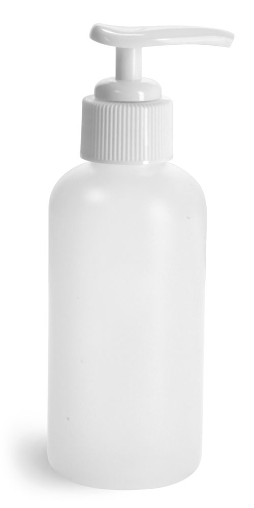 SKS Bottle & Packaging - 4 oz Natural HDPE Boston Rounds w/ White ...