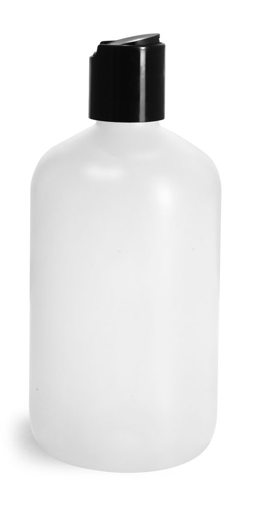 SKS Bottle & Packaging - 16 oz Natural HDPE Boston Rounds with Black ...