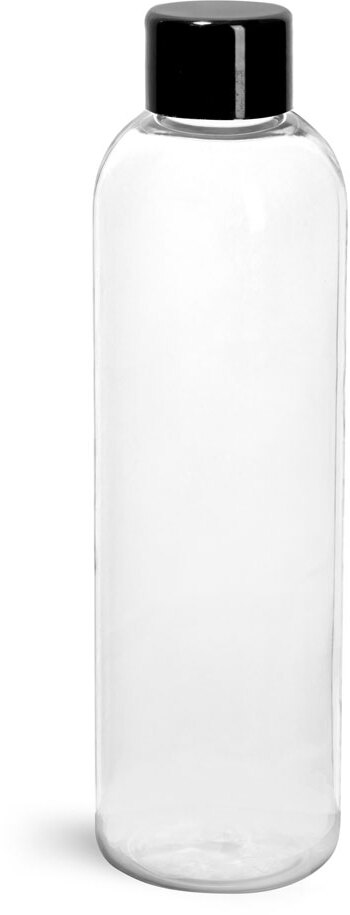 SKS Bottle & Packaging - 4 oz Clear PET Cosmo Rounds w/ Black Induction Lined Disc Top Caps