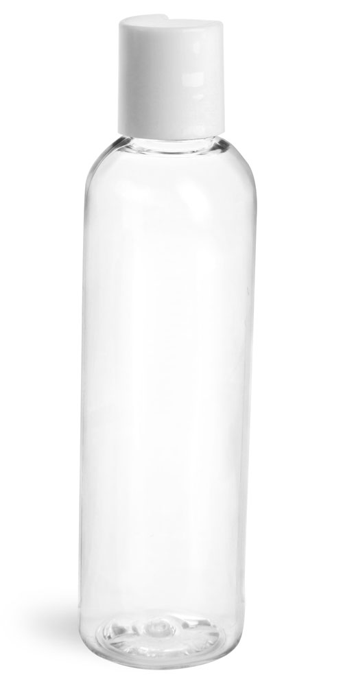 SKS Bottle & Packaging - 4 oz Clear PET Cosmo Round Bottles w/ Smooth White Disc Top Caps