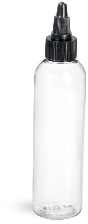 SKS Bottle & Packaging - 4 oz Clear PET Cosmo Rounds w/ Black Induction Lined Disc Top Caps