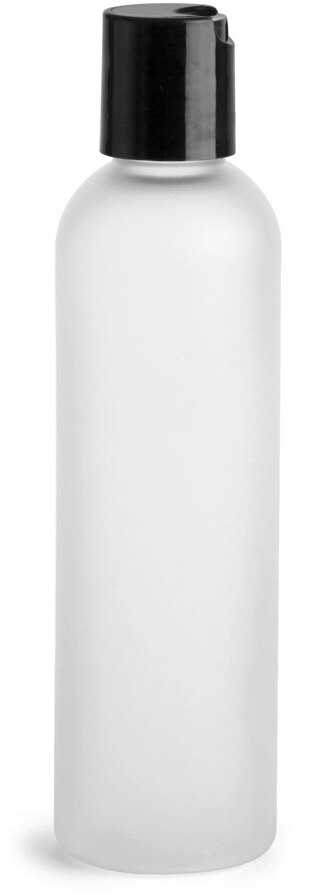 SKS Bottle & Packaging - 4 oz Frosted PET Cosmo Rounds w/ Black Disc Top Caps