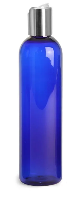 Purple PET Cosmo Round Bottles w/ Black Ribbed Snap Top Caps