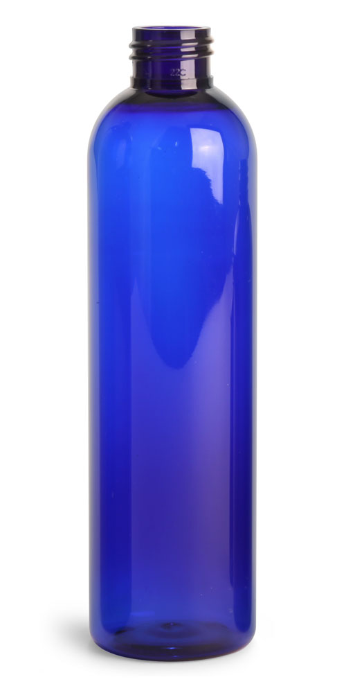 SKS Bottle & Packaging - 8 oz Blue PET Cosmo Round Bottles (Bulk), Caps ...