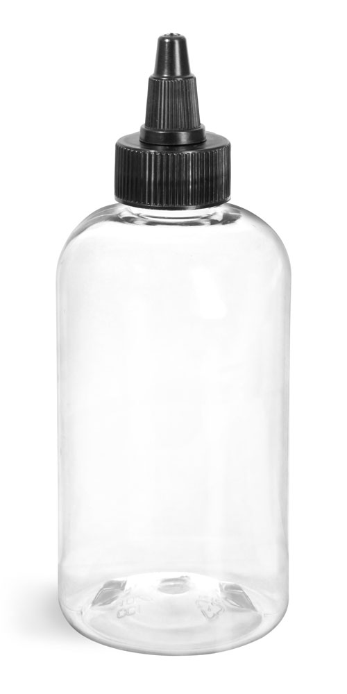 SKS Bottle & Packaging - 4 oz Clear PET Boston Rounds w/ Black Twist ...