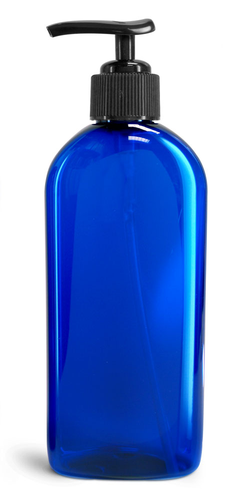 SKS Bottle & Packaging - 8 oz w/ Black Pump Blue PET Dundee Ovals w ...