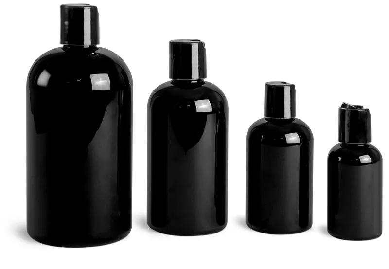 Black Boston Round Bottles w/ Black Pumps