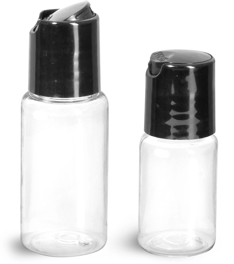 Clear PET Round Bottles w/ Natural Disc Top Caps