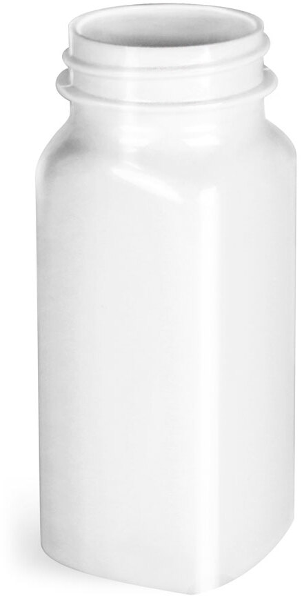 SKS Bottle & Packaging - 4 oz White PET Square Bottles, (Bulk) Caps Not ...