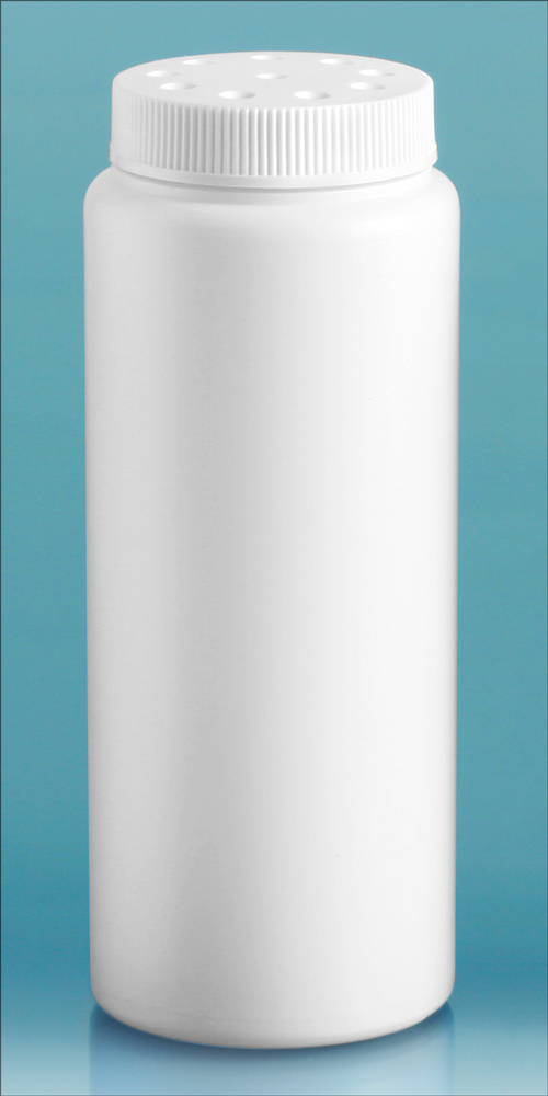 SKS Bottle & Packaging - 6 oz White HDPE Powder Style Bottles w/ White ...