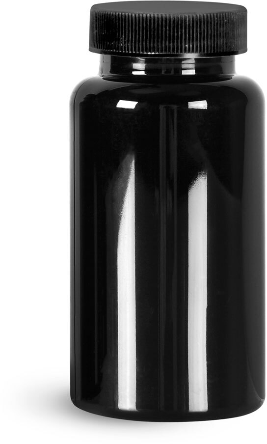 SKS Bottle & Packaging - 150 cc Plastic Bottles, Black PET Wide Mouth ...