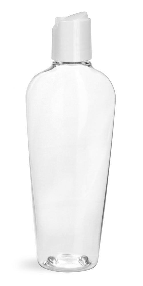SKS Bottle & Packaging - 8 oz Clear PET Naples Oval Bottles w/ White ...