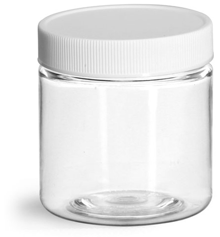 SKS Bottle & Packaging - 4 oz Clear PET Jars w/ White Ribbed Plastic ...