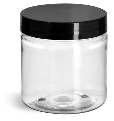 SKS Bottle & Packaging - 1 oz Clear PET Jars w/ Black Smooth Plastic ...