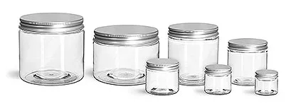 1/2 oz Clear PET Jars w/ White Ribbed Lined Caps