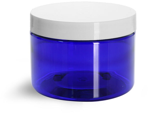 SKS Bottle & Packaging - 12 oz Blue PET Straight Sided Jar w/ White ...
