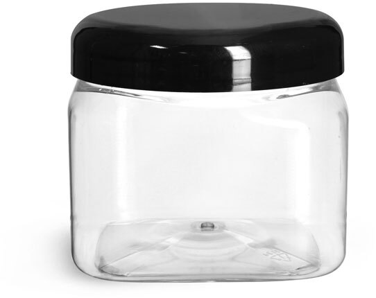 SKS Bottle & Packaging - 16 oz Plastic Jars, Clear PET Square Jars w ...