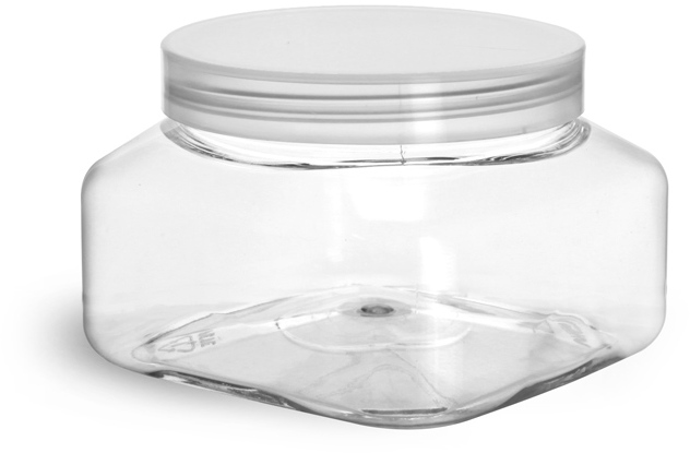 SKS Bottle & Packaging - 16 oz Plastic Jars, Clear PET Square Jars w ...