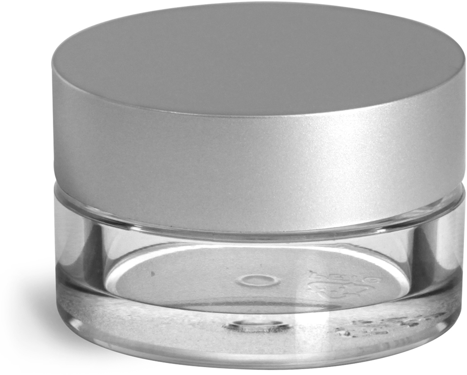 SKS Bottle & Packaging - 5 ml Clear PET Jars w/ Matte Silver Caps