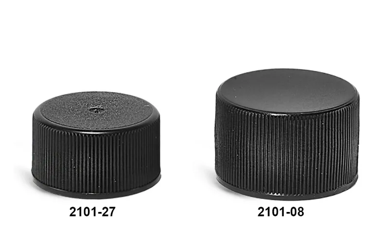 Black Polypropylene Ribbed PE F217 Lined Caps | SKS Bottle & Packaging