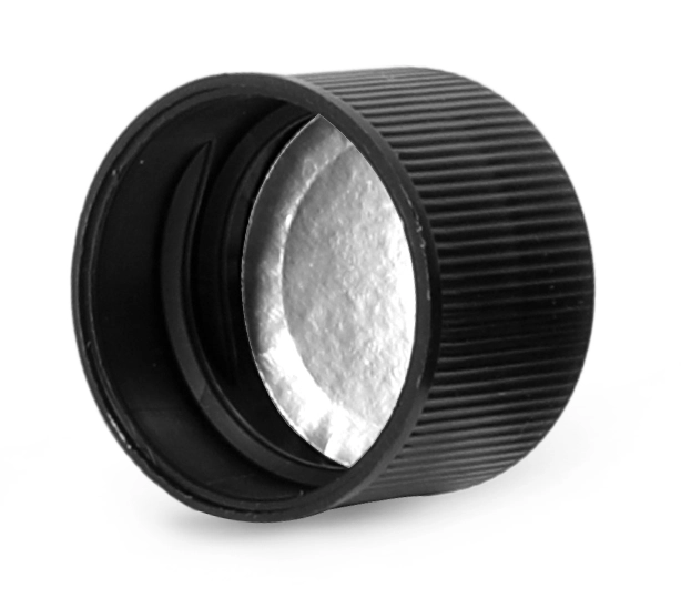 28/410 Black Polypropylene Ribbed Caps w/ Foam Induction Liners | SKS Bottle & Packaging