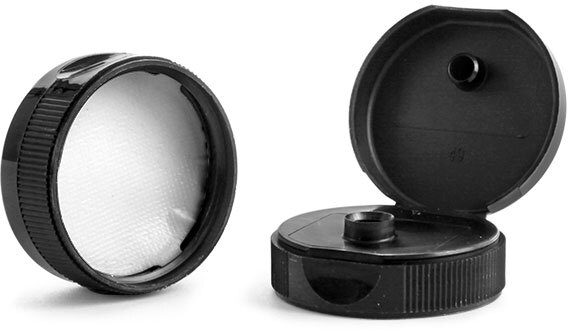 SKS Bottle & Packaging - 38/400 Dispensing Caps, Black Polypropylene Ribbed Snap Top Caps w ...