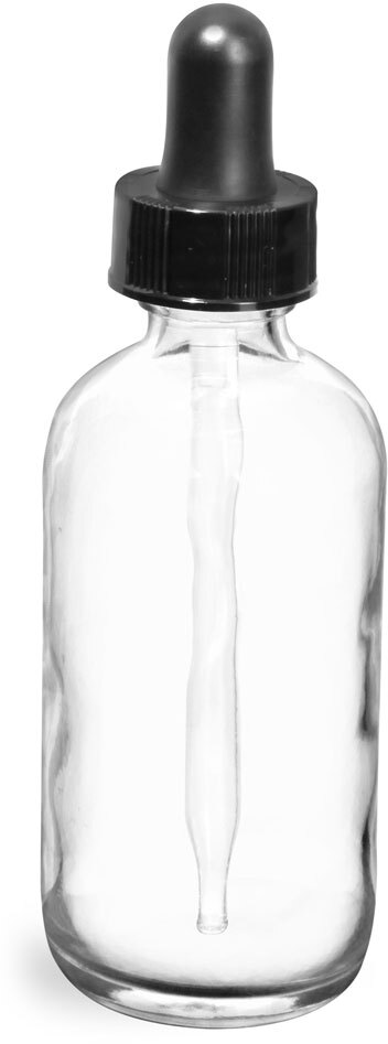 SKS Bottle & Packaging - 4 oz Clear Glass Round Bottles w/ Black Bulb ...