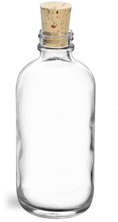 SKS Bottle & Packaging - 4 oz Clear Glass Boston Rounds w/ Cork Stoppers