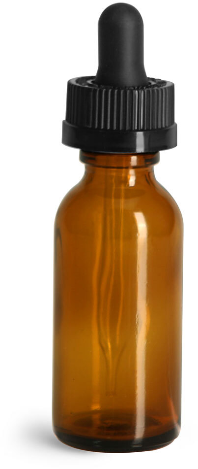 SKS Bottle & Packaging - 1 oz Amber Glass Round Bottles w/ White Bulb ...