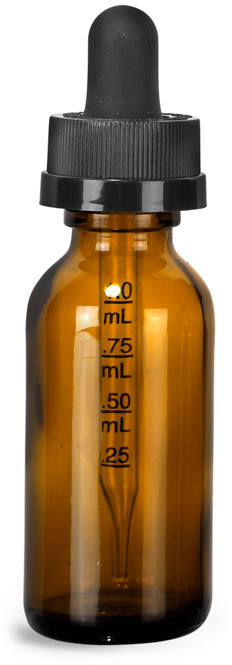 SKS Bottle & Packaging - 1 oz Amber Glass Boston Round Bottles w/ Child Resistant Graduated ...