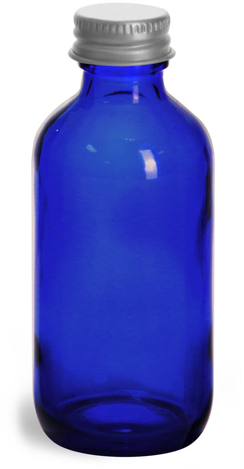 SKS Bottle & Packaging - 2 oz Blue Glass Round Bottles w/ Black ...