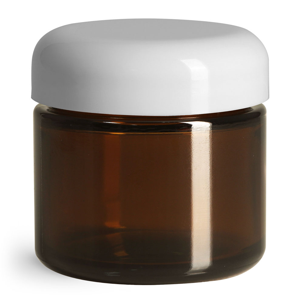 Sks Bottle And Packaging 2 Oz Glass Jars Amber Glass Straight Sided Jars W White Polypro
