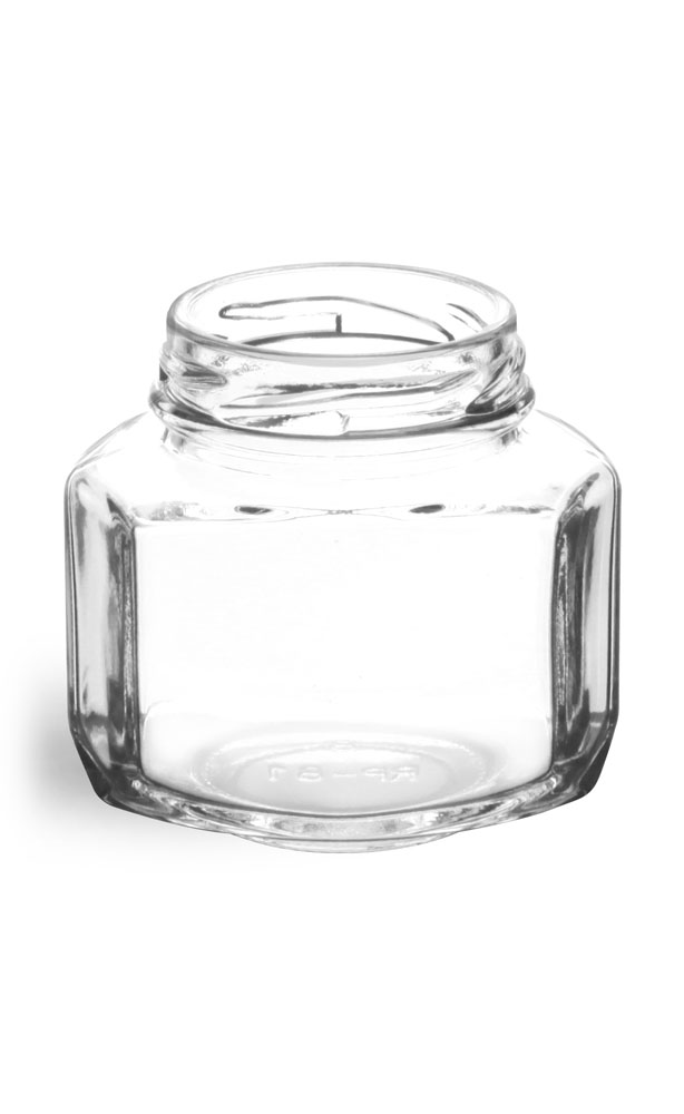 SKS Bottle & Packaging - 3 3/4 oz Clear Glass Oval Hexagon Jars (Bulk ...
