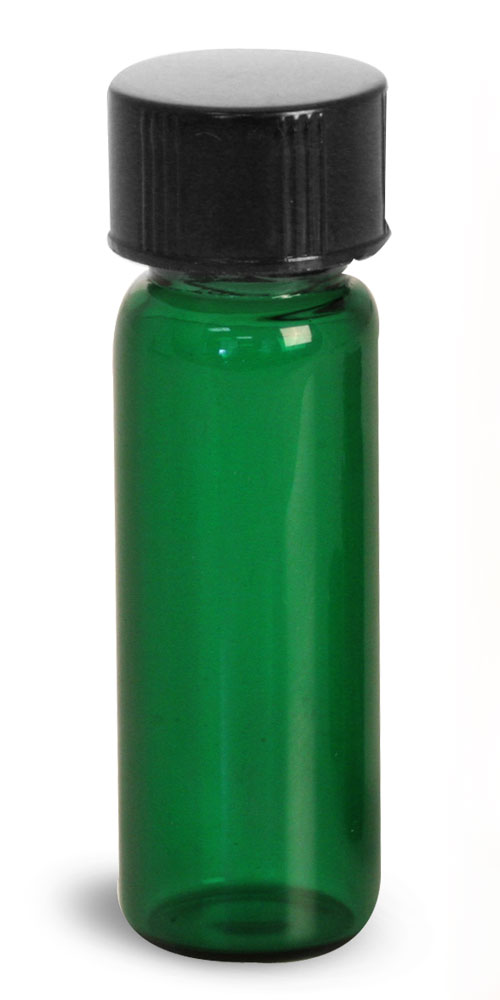 SKS Bottle & Packaging - 1 dram Green Glass Vials w/ Black Phenolic PV ...