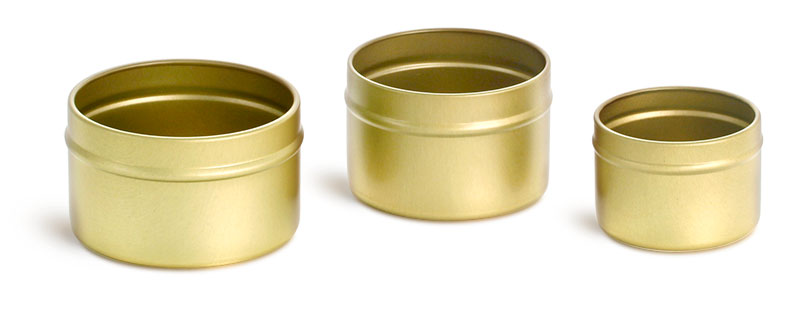 SKS Bottle & Packaging - 2 oz Gold Metal Tins, Gold Metal Tins w ...