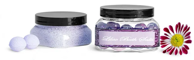 Square Plastic Jars for Bath Salts w/ Lined Caps, Bath Salt Containers