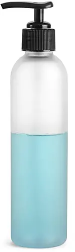 Frosted PET Cosmo Round Bottles w/ Black Pumps