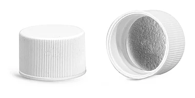 20/400 - 28/400 White Polypropylene Ribbed Caps w/ Foam Induction Liners