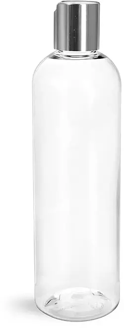 2 oz Clear PET Cosmo Round Bottles w/ Smooth Silver Disc Top Caps | SKS Bottle & Packaging