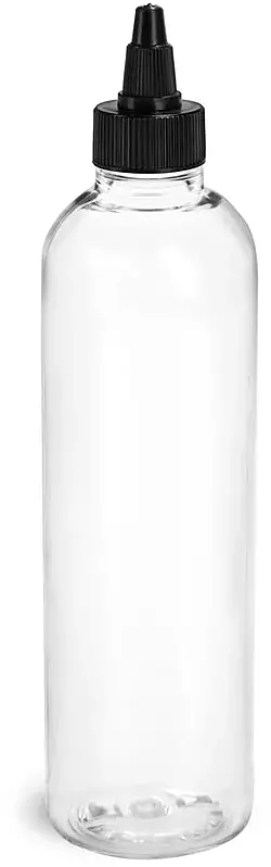 4 oz Clear PET Cosmo Round Bottles w/ Black Induction Lined Twist Top Caps | SKS Bottle & Packaging