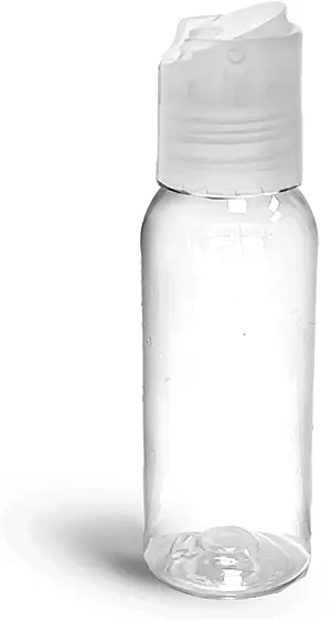 1 oz Clear PET Squeezable Cosmo Round Bottles w/ Natural Disc Top Caps