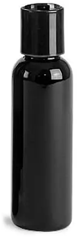2 oz Black PET Cosmo Round Bottles w/ Black Disc Top Caps