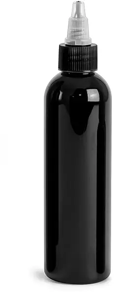4 oz Black PET Cosmo Round Bottles w/ Black / Natural Twist Top Caps | SKS Bottle & Packaging