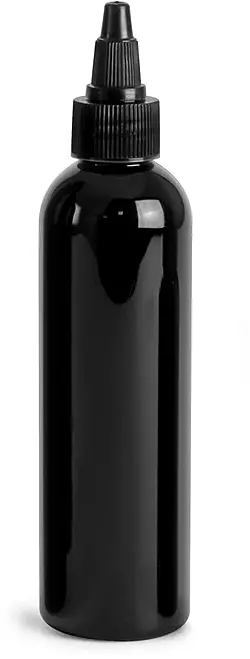 4 oz Black PET Cosmo Round Bottles w/ Black Twist Top Caps