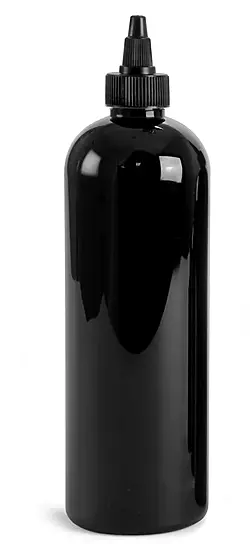 16 oz Black PET Cosmo Round Bottles w/ Black Twist Top Caps | SKS Bottle & Packaging