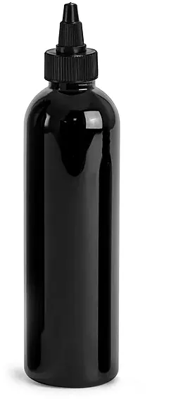 4 oz Black PET Cosmo Round Bottles w/ Black Induction Lined Twist Top Caps | SKS Bottle & Packaging