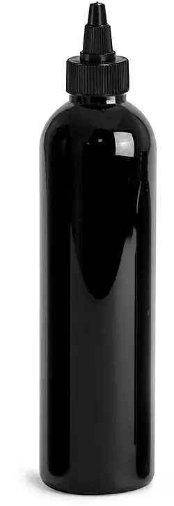 8 oz Black PET Cosmo Round Bottles w/ Black Induction Lined Twist Top Caps | SKS Bottle & Packaging