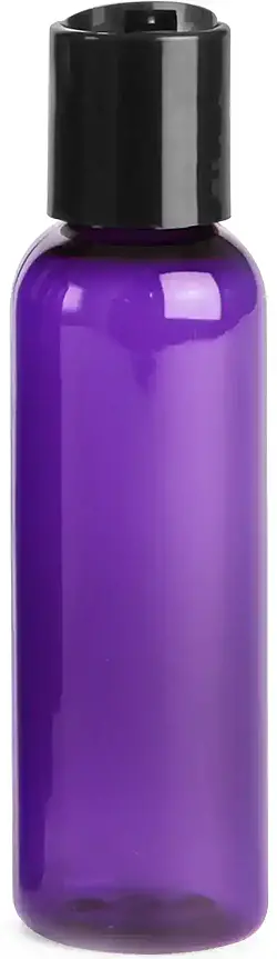 2 oz Purple PET Cosmo Round Bottles w/ Black Disc Top Caps | SKS Bottle & Packaging