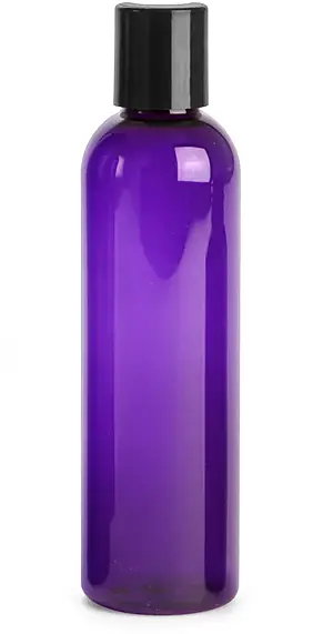 4 oz Purple PET Cosmo Round Bottles w/ Black Disc Top Caps | SKS Bottle & Packaging